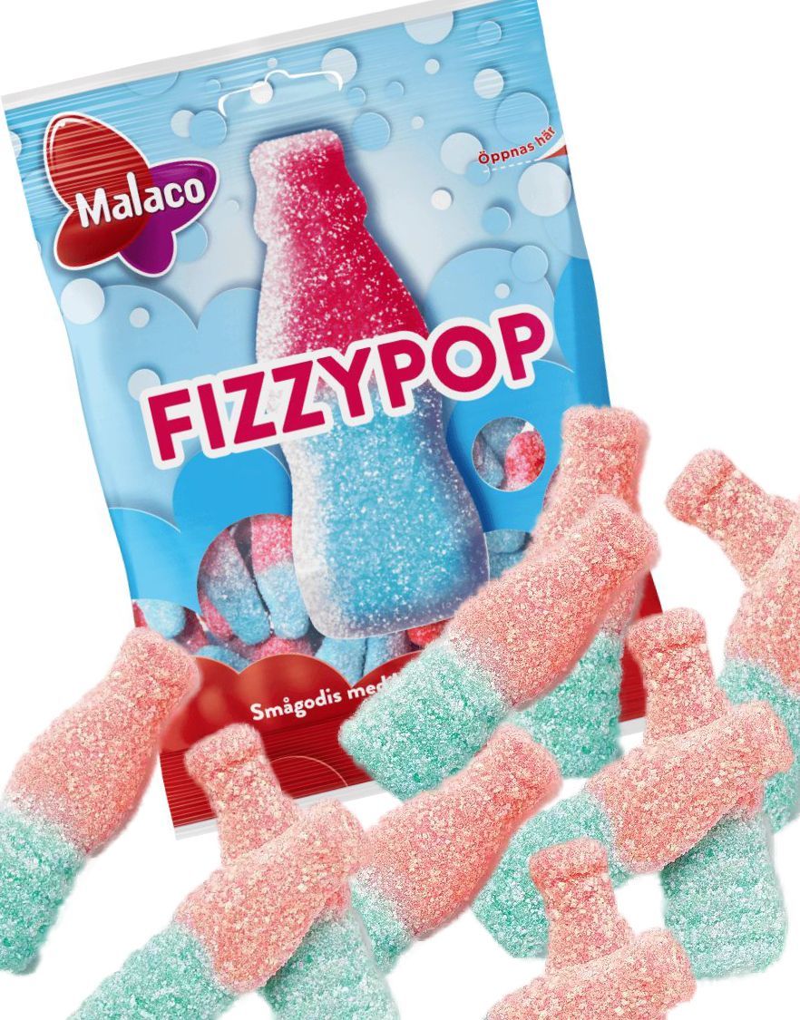 Malaco Fizzypop - Rosa og Blå Bubblegumflasker 85 gram - Se Alle Våre ...