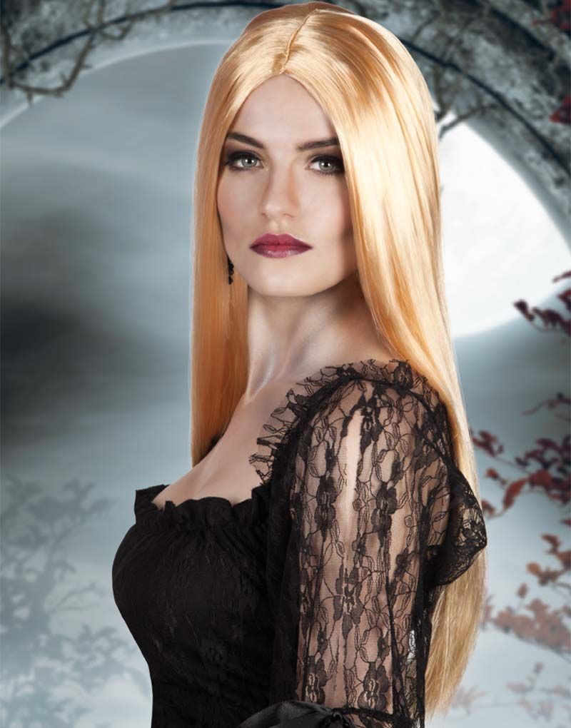 Blond Lang Parykk med Midtskill og andre Karneval & Party Parykker