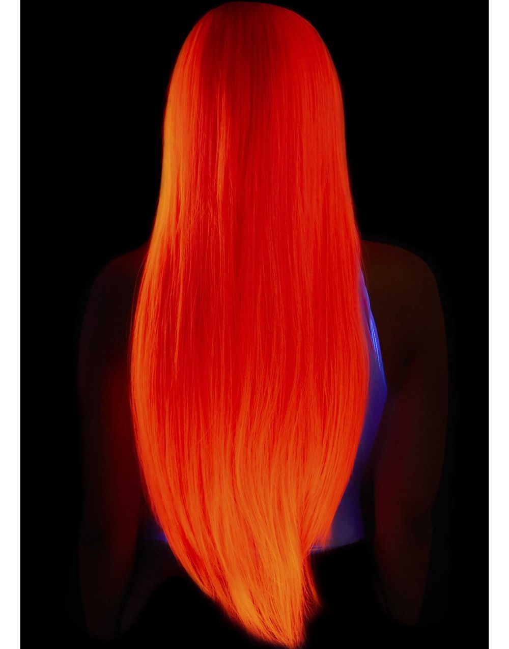 Neon Rosa Lang DeLuxe Parykk med Slett Hår og Midtskille - Rosa ...