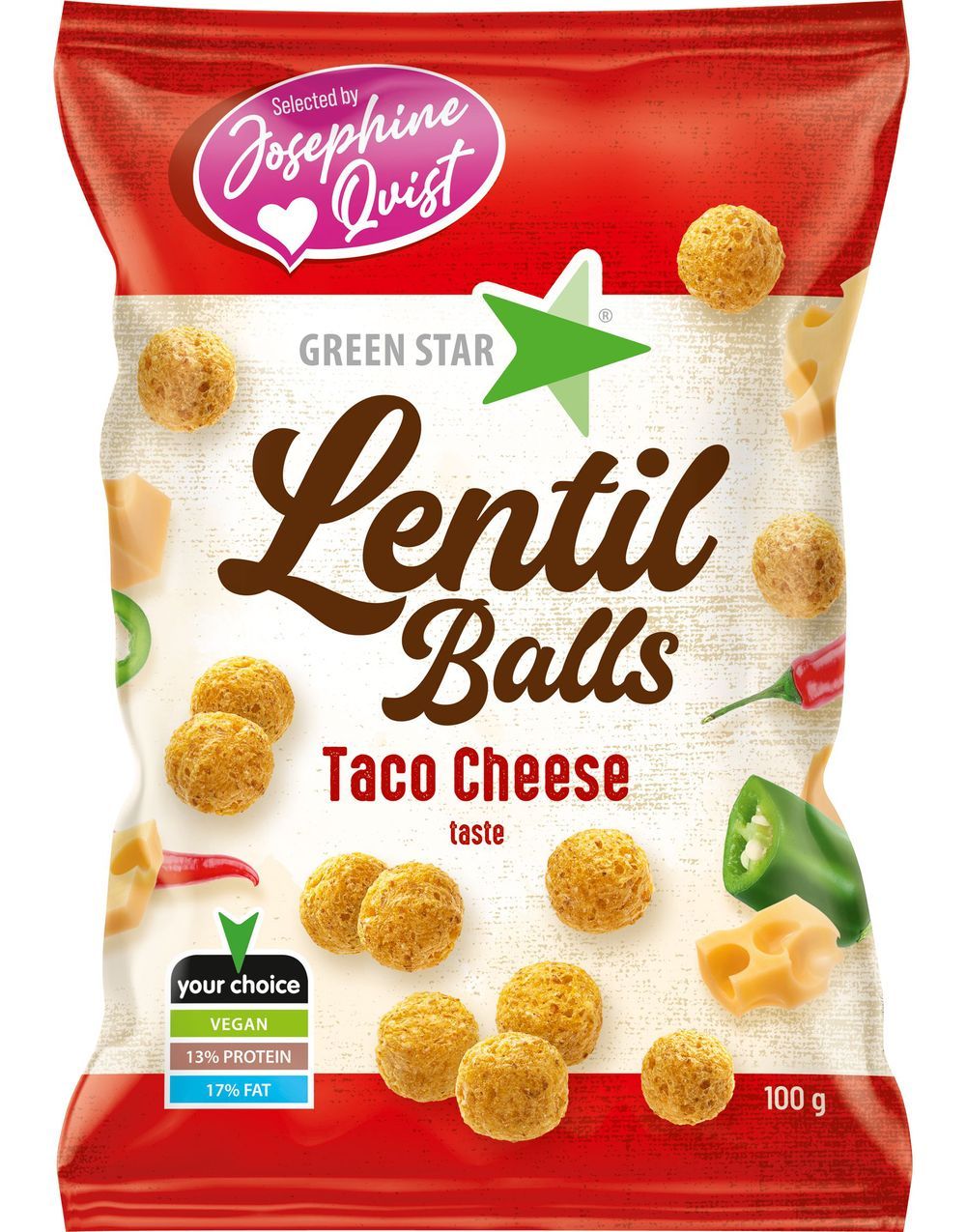 Green Star Linsechips Baller med Taco Cheese Smak 100 gram - Vegansk ...