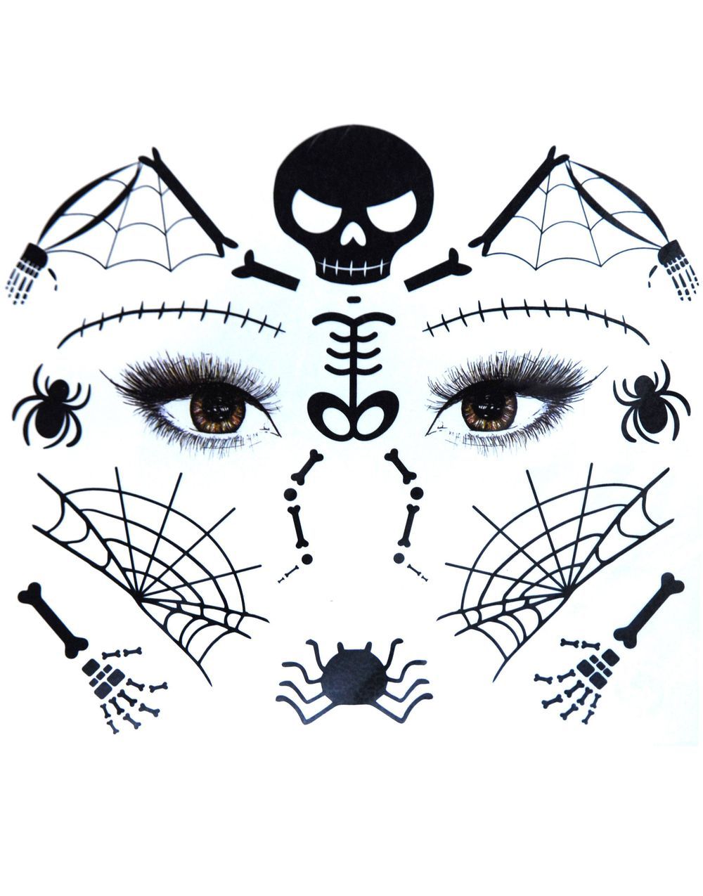 Ark med Skjelett, Spindelvev og Andre Halloweentatoveringer (Fake ...