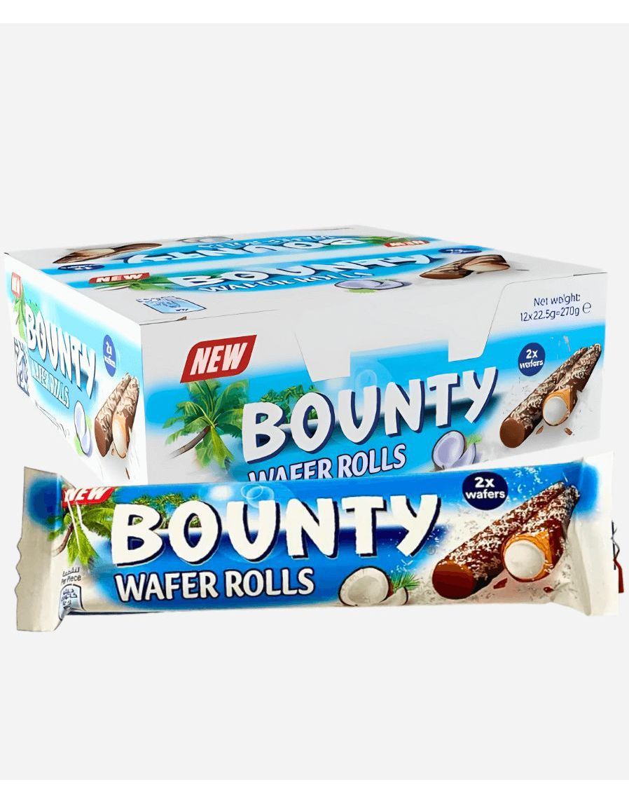 12 stk Bounty Wafer Rolls - Kjeksstenger med Kokosnøttkrem - Hel Eske ...