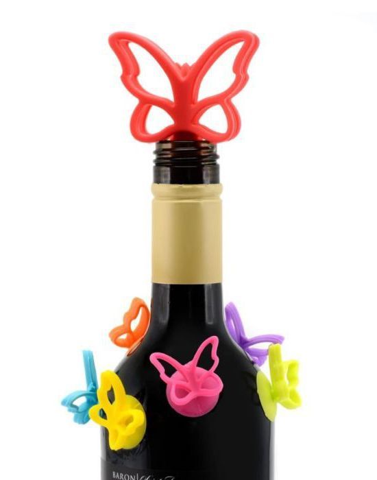 7 stk Sommerfugl Glassmarkører og Vinstopper Sett i Forskjellige Farger ...