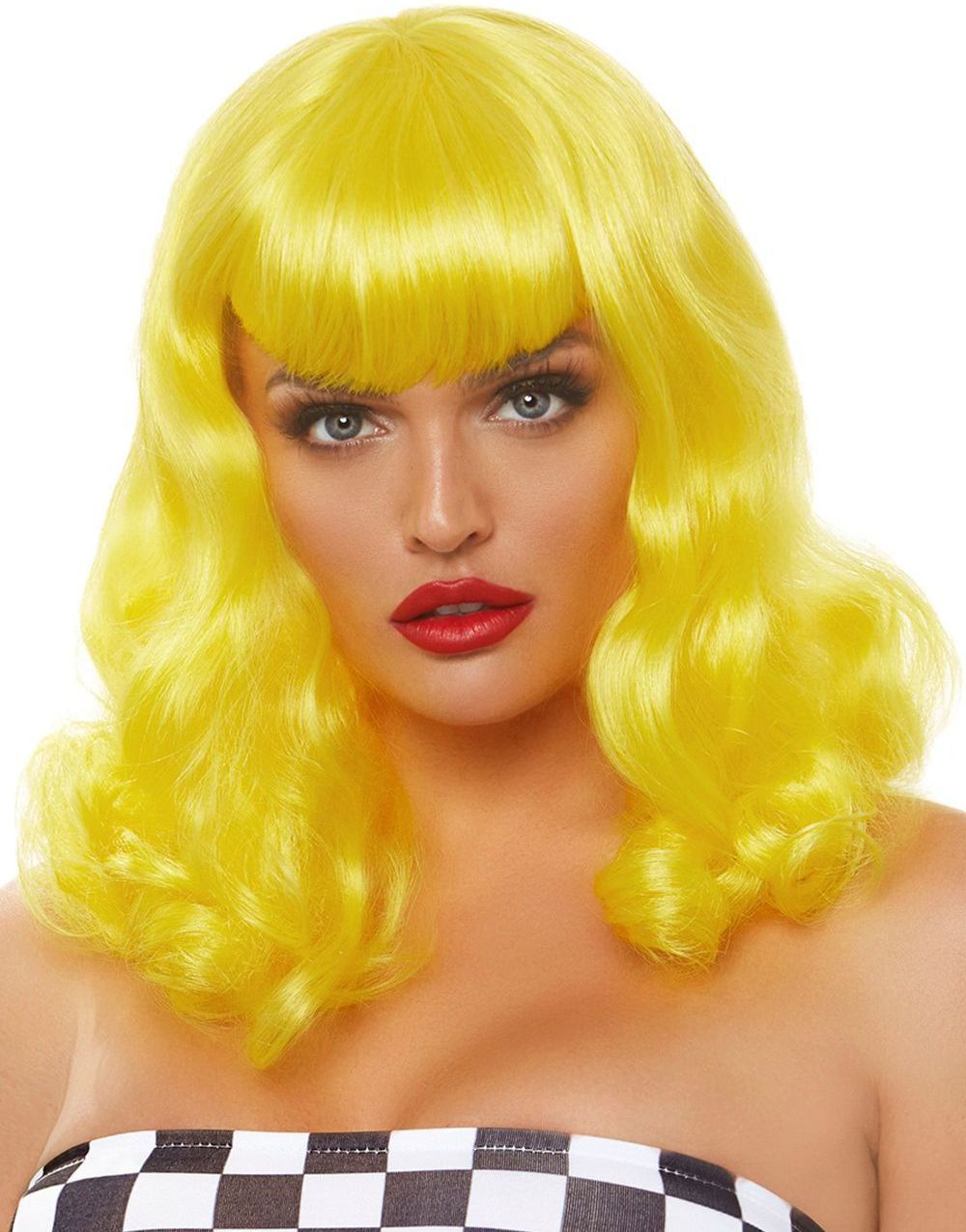 Retro Krøllete Bob Parykk med Pannelugg – Gul - Gule Parykker ...