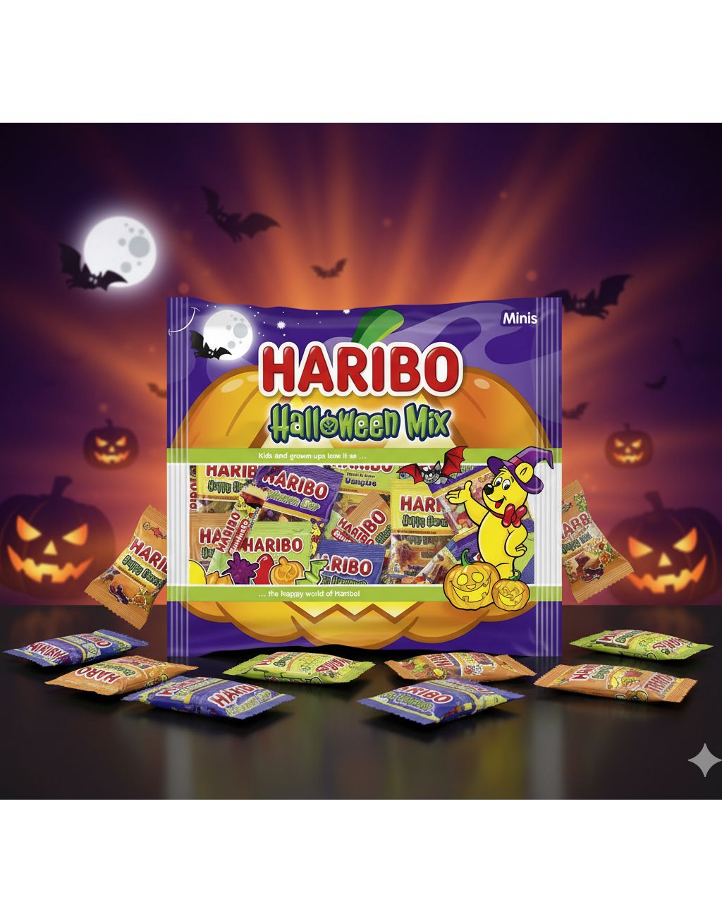 Stor Pose Haribo Halloween Mix med 34 Forskjellige Små Godteposer 500 ...