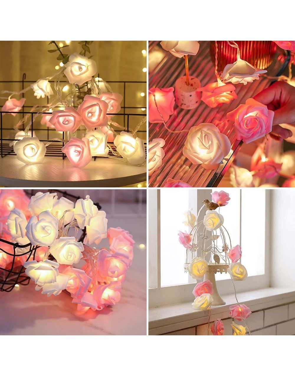 20 Romantiske Roser - 3 Meter Lyslenke med LED-Lys - Annen Bordpynt - Bordpynt - Produkttyper ...