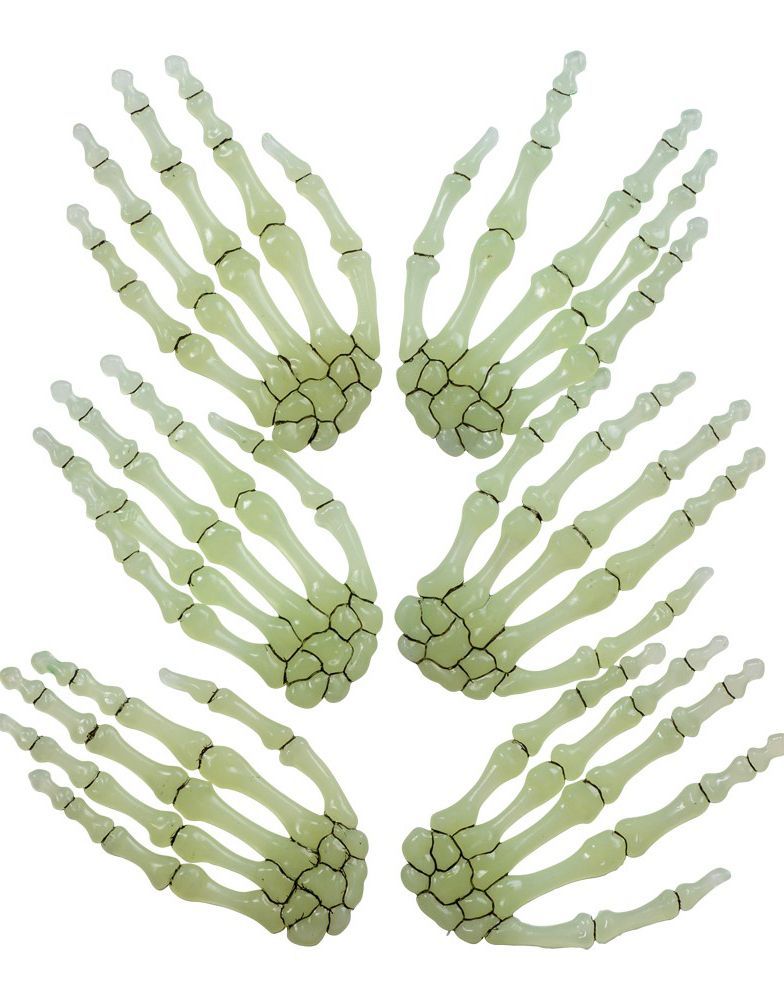 6 stk Skjeletthånd 7x12 cm - Lyser i mørket! - Hodeskaller og Skjelett ...