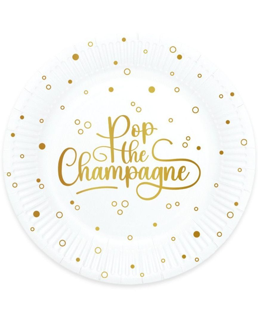 8 stk Pop the Champagne - Hvite Papptallerkener 23 cm - Flate ...