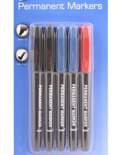 5 stk Svart, Rød og Blå Permanente Tusjer med Tynn Tupp ...