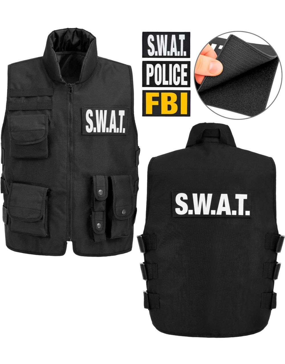S.W.A.T / FBI / POLICE Vest med 3 Avtagbare Merker – Barn - Politi ...