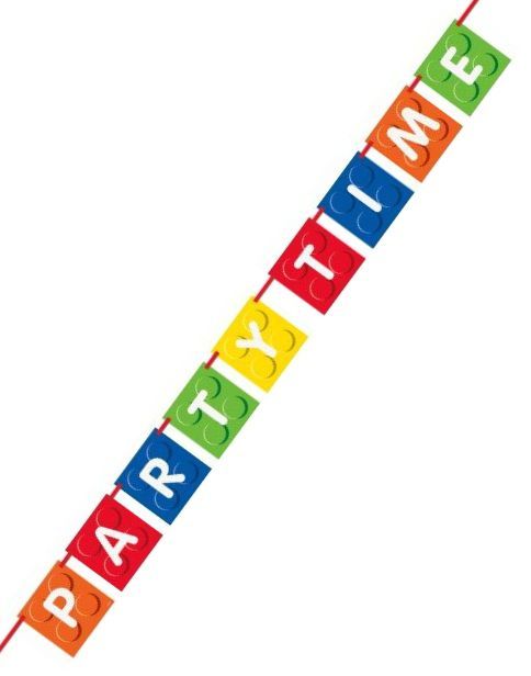 Flaggbanner med Byggeklossetema 1,82 meter - Building Blocks Birthday ...