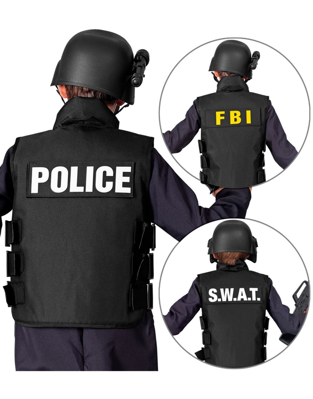 S.W.A.T / FBI / POLICE Vest med 3 Avtagbare Merker – Barn - Politi ...