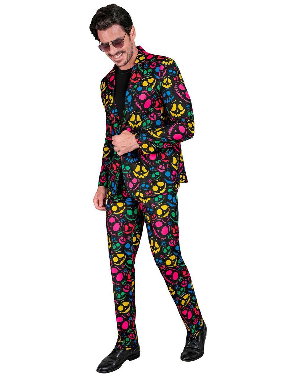 UV-Glow Svart Kostymedress til Mann med Fargerike Gresskaransikt ...