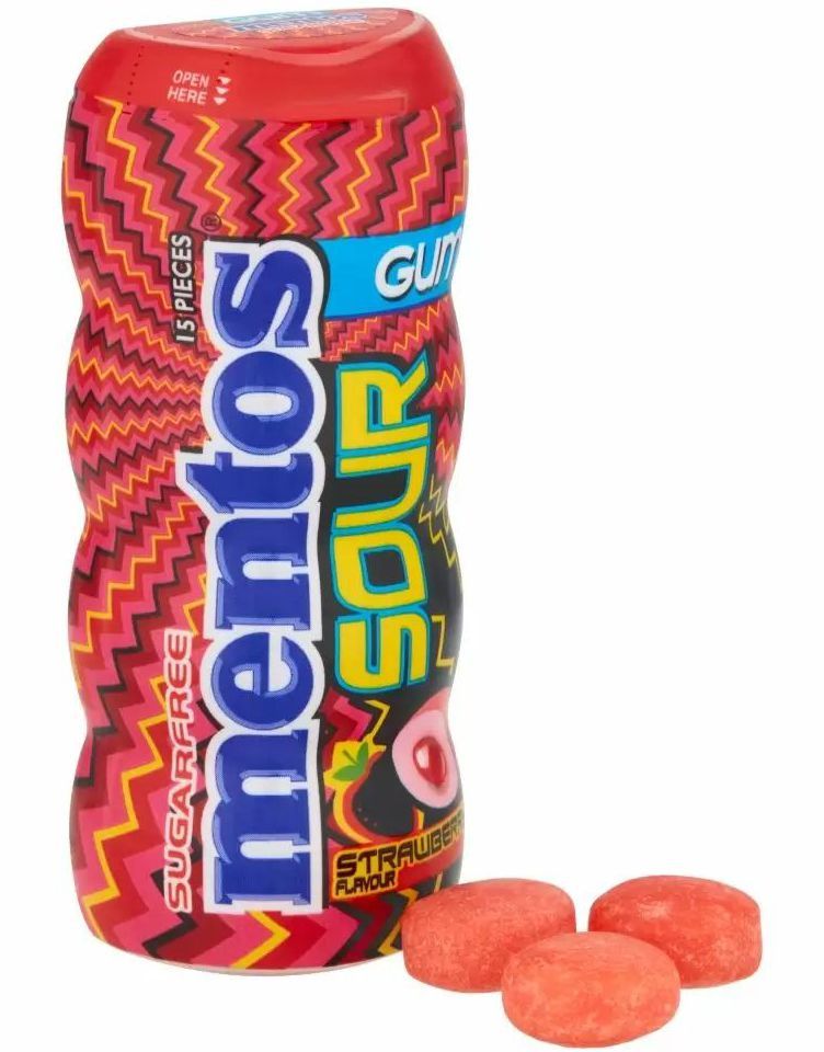 Mentos Sugarfree Sour Strawberry Gum - Sur Sukkerfri Tyggegummi med ...