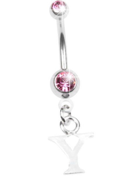 Navlepiercing med Bokstaven Y & Rosa Stener og andre Bokstaver