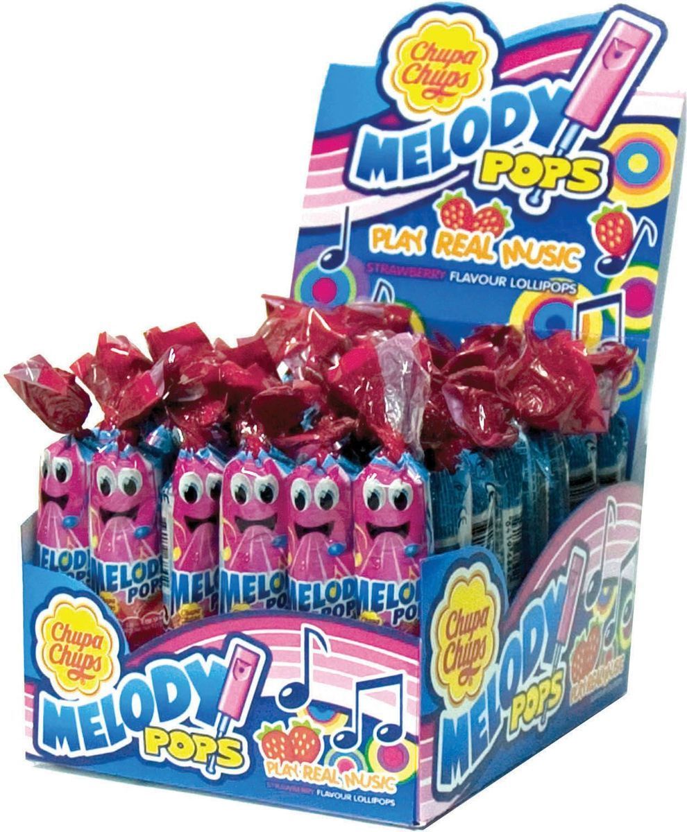 48 stk Chupa Chups Melody Pops Fløyte med Jordbærsmak - Hel Eske - Se ...