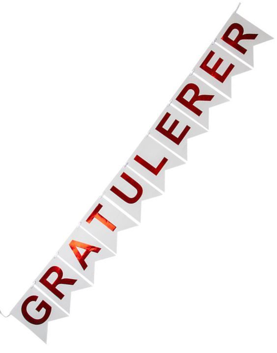 "Gratulerer" Flaggbanner med Skinnende Røde Bokstaver 3,6 meter ...